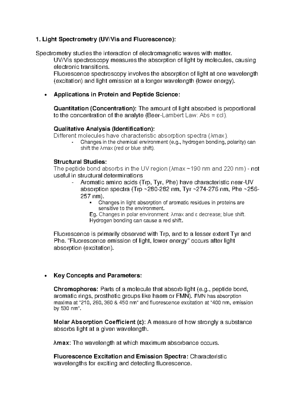 L1-20 Biochem short summary - Light Spectrometry (UV/Vis and ...