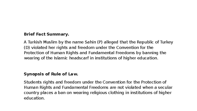 Case Study: Leyla Şahin v. Turkey (Human Rights & Religion) - Studocu
