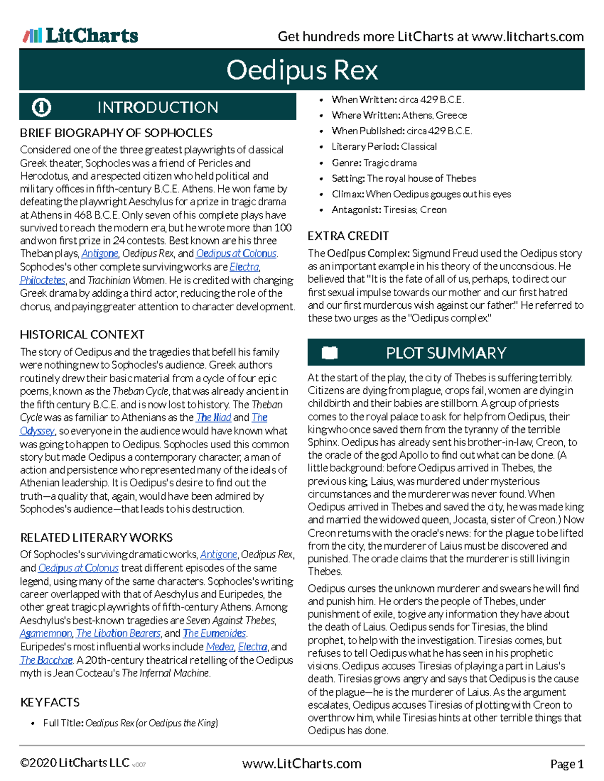 Oedipus Rex (LitCharts summary and analysis) - Studocu