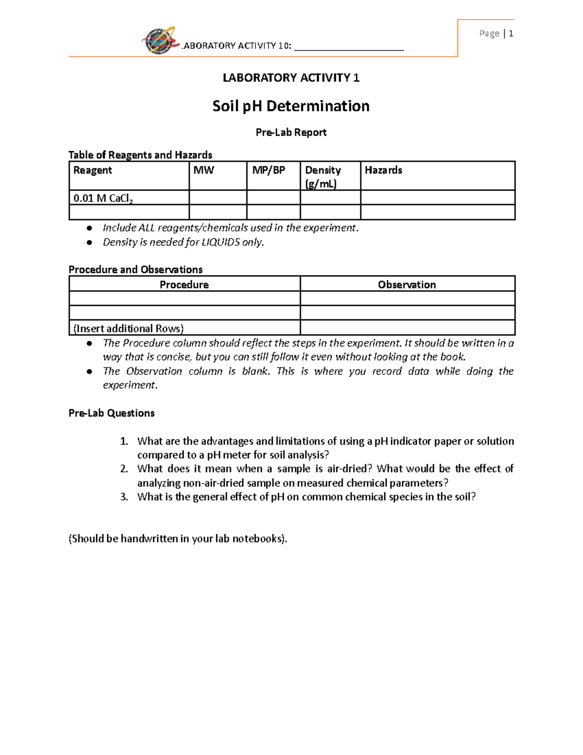 Analytical Chemistry 3: Soil pH Determination Lab Report - Studocu