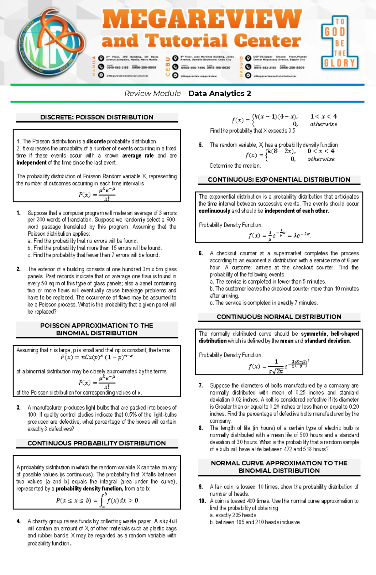 Review Module 11: Poisson & Probability Distributions in Data Analytics 2 - Studocu