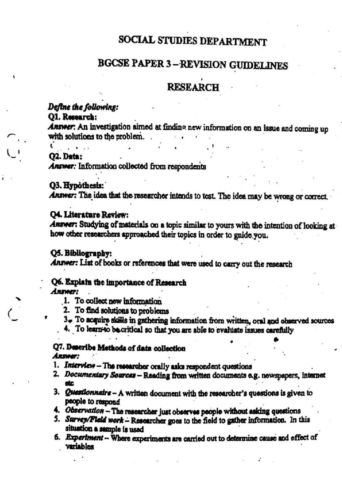 BGCSE SOCIAL STUDIES RESEARCH PAPER GUIDELINES & NOTES - Studocu
