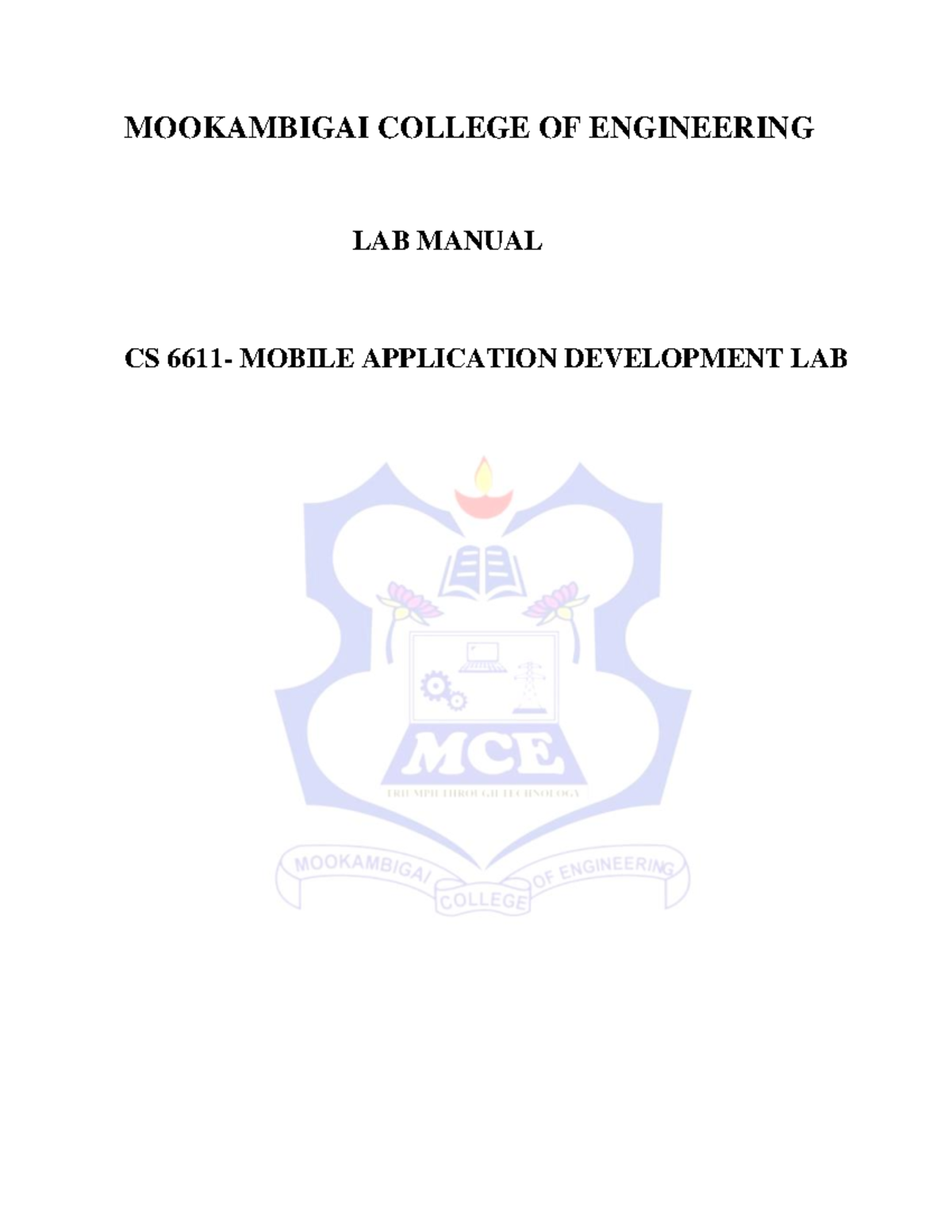 CS6611 Mobile App Development Lab Manual: Experiments & Procedures ...