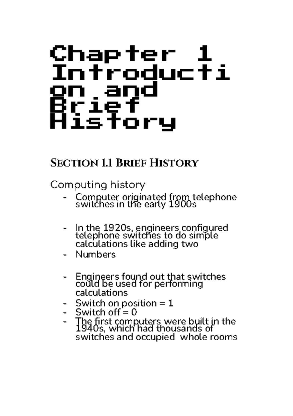 Computer Science - Chapter 1 Introducti on and Brief History Section 1 ...