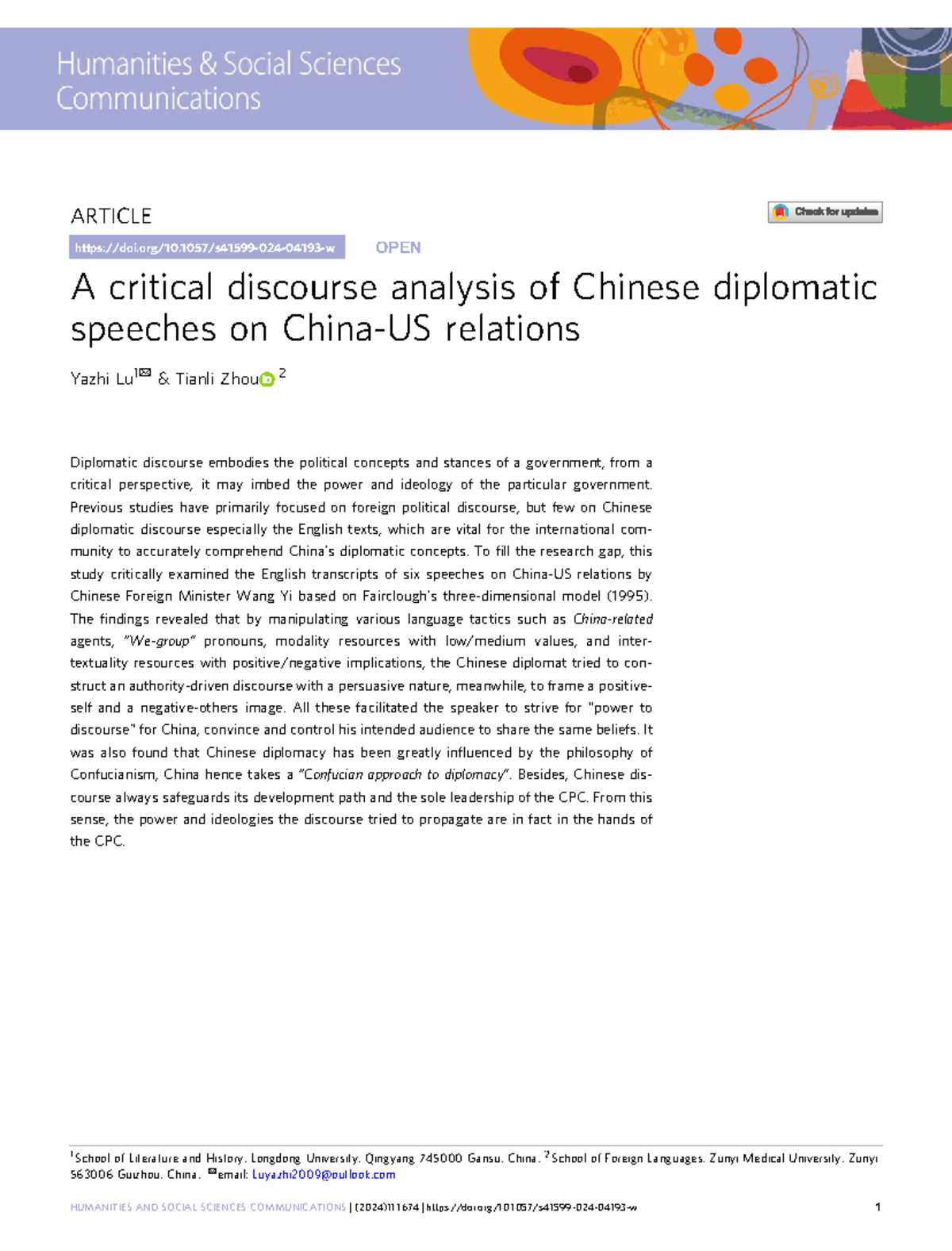CDA 101: Analyzing Chinese Diplomatic Speeches by Wang Yi - Studocu