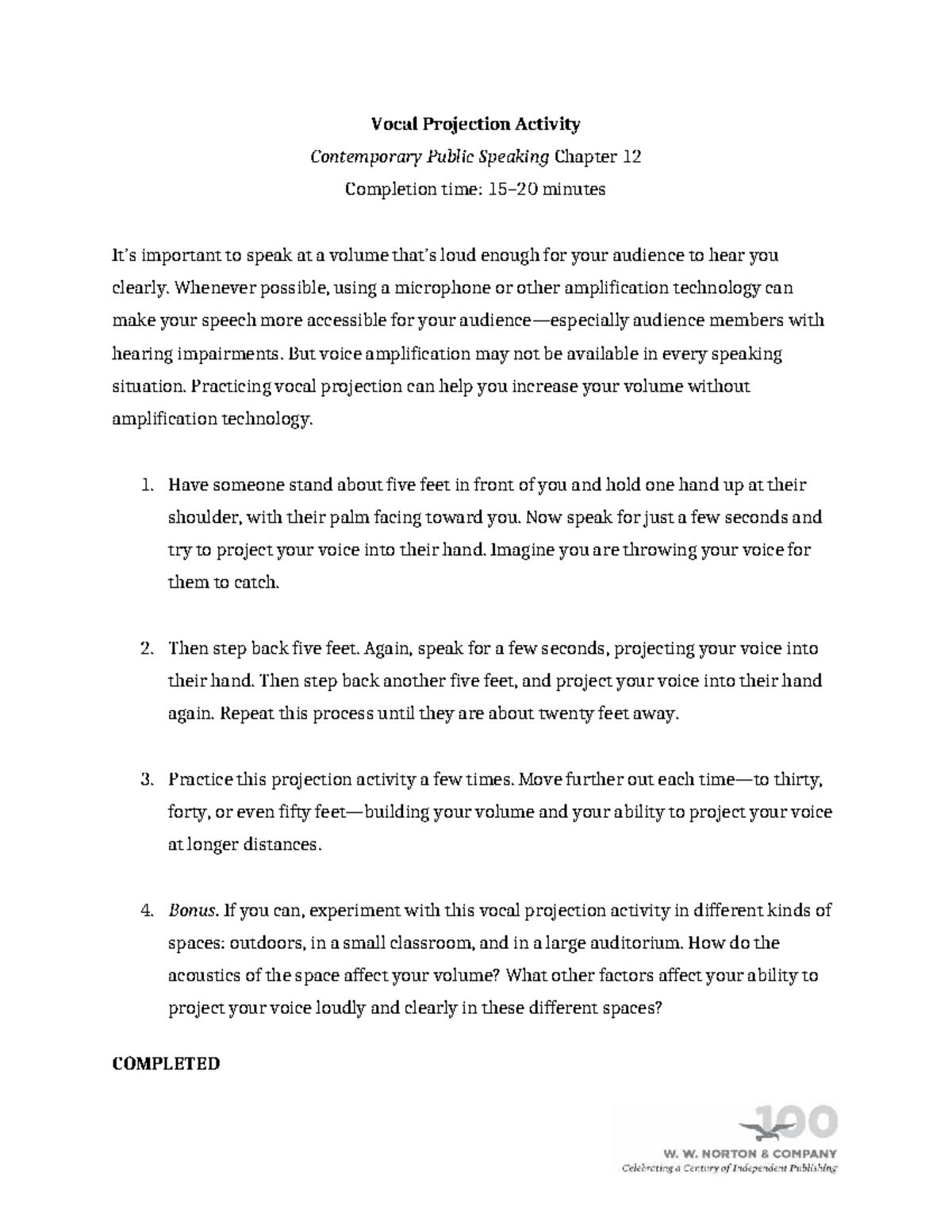 Contemporary Public Speaking CH12: Vocal Projection Activity Guide ...
