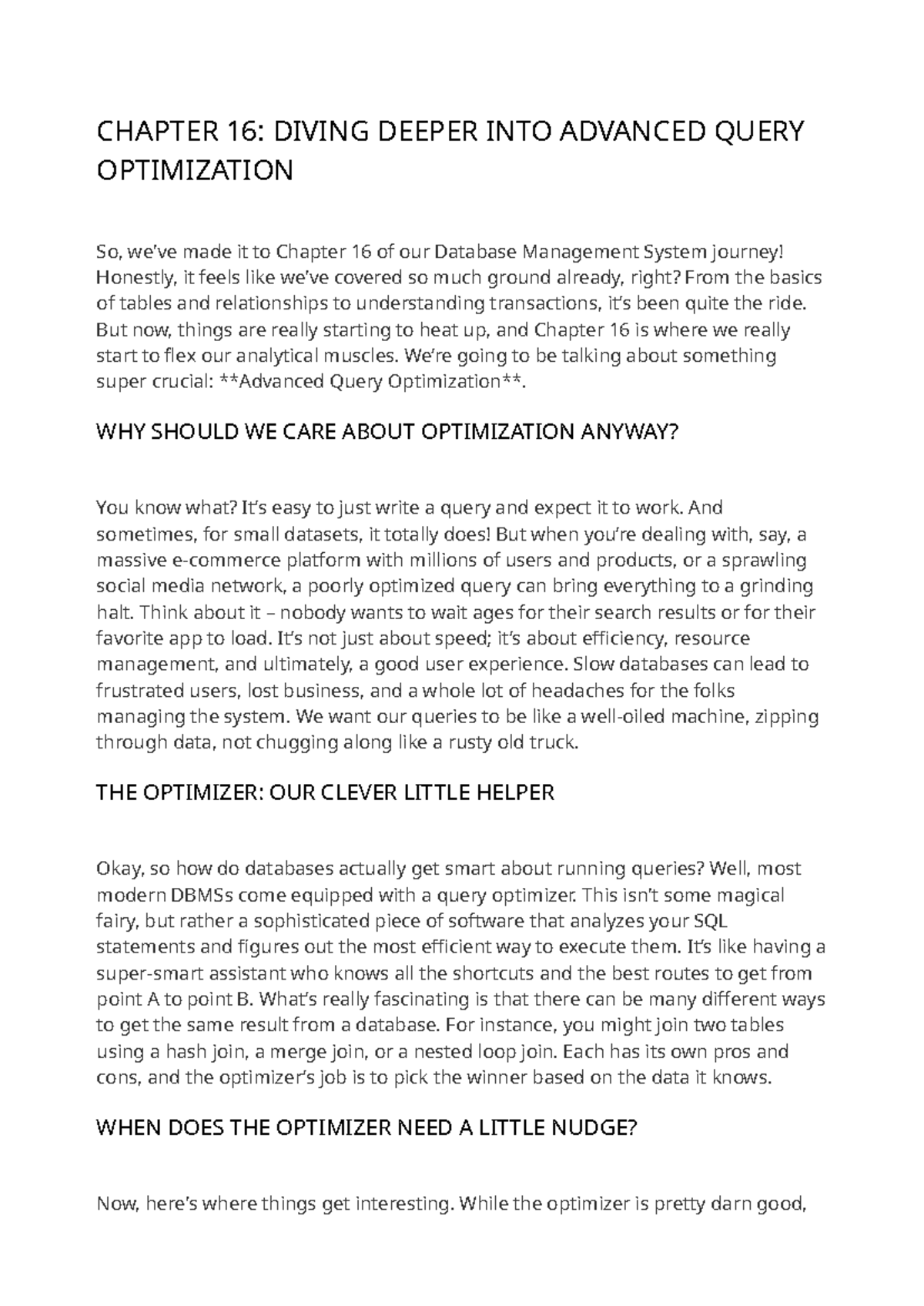 DBMS CHAPTER 16: Advanced Query Optimization Insights - Studocu