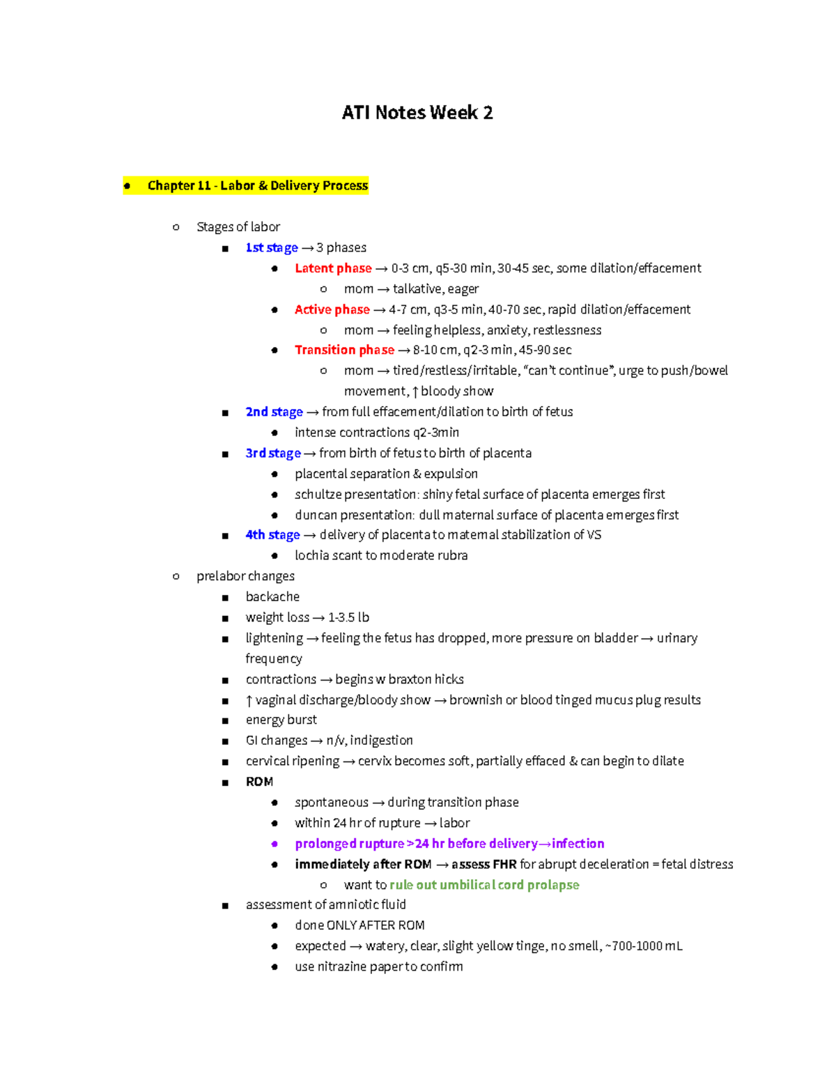 ATI Textbook Notes Week 2 - ATI Notes Week 2 Chapter 11 - Labor ...
