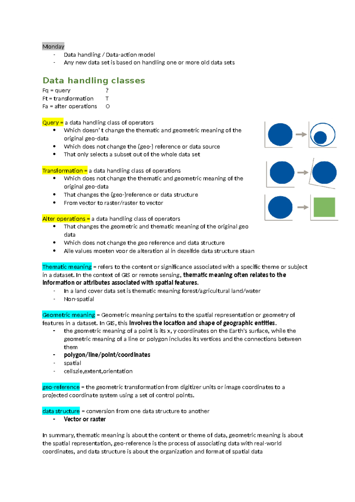 GIS Summary: Data Handling & Action Model - Week 3 Overview - Studeersnel