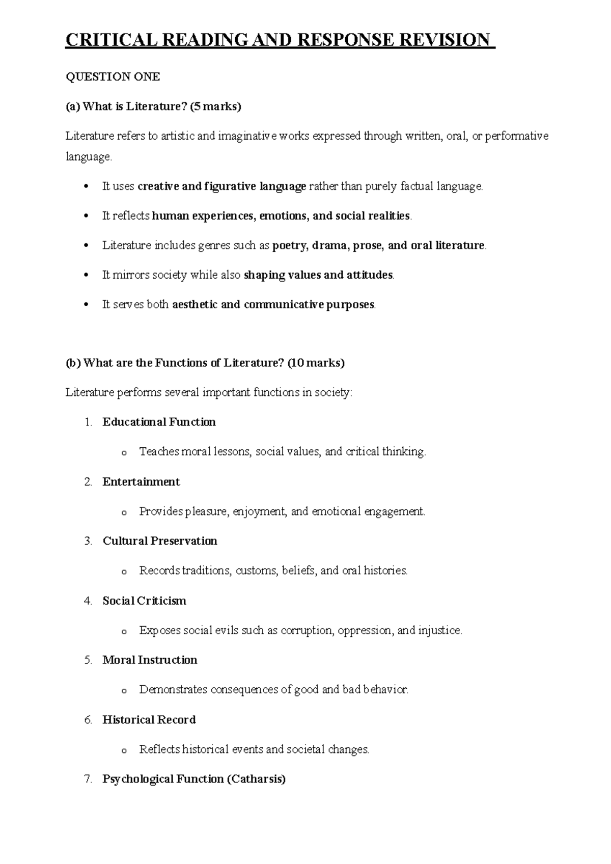 Critical Reading & Response Revision: Understanding Literature & Its ...