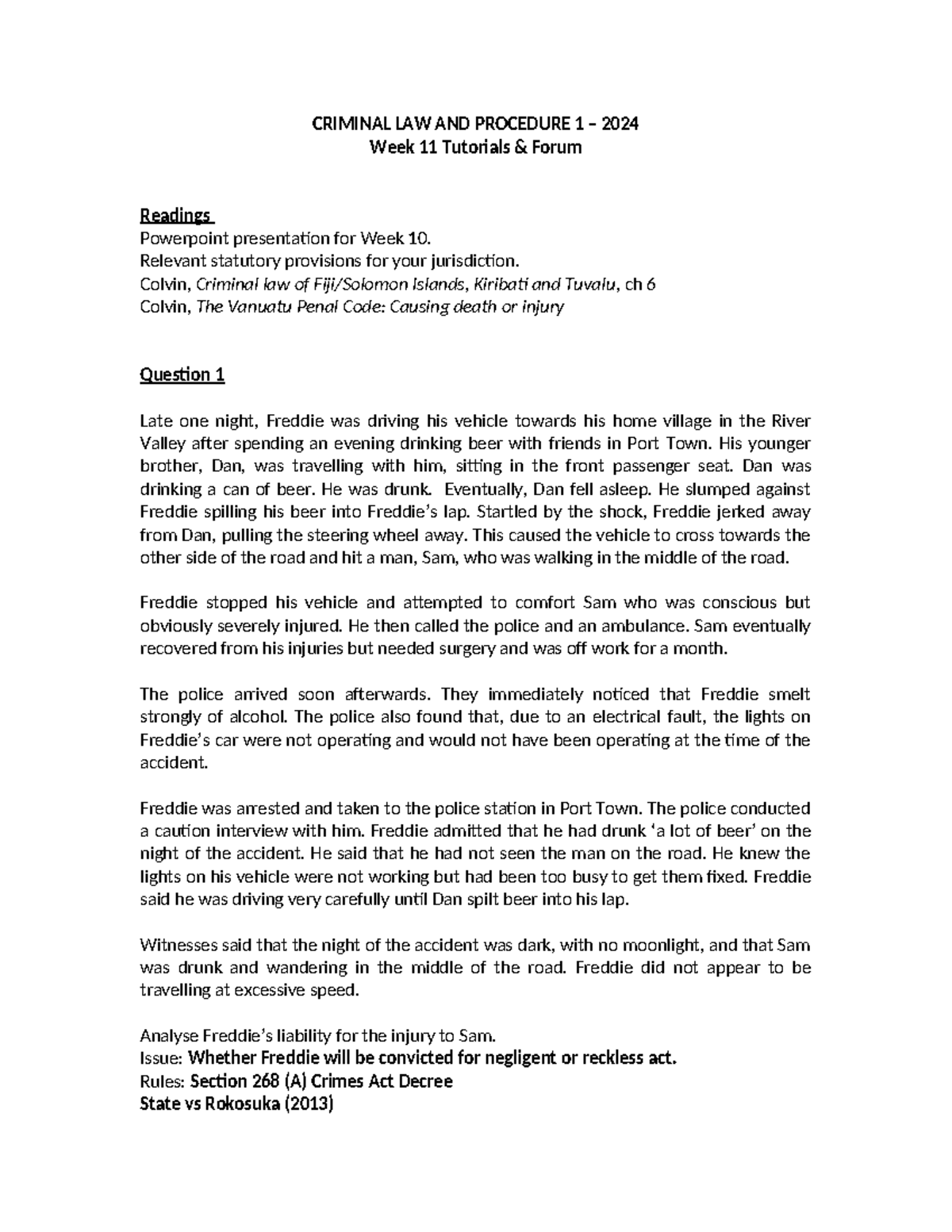Week 11 Tutorials With Answers - CRIMINAL LAW AND PROCEDURE 1 – 2024 ...