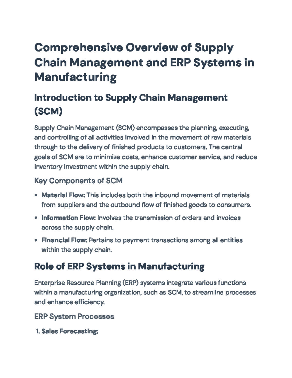 Overview of SCM and ERP Systems in Manufacturing (Course Code: SCM101 ...