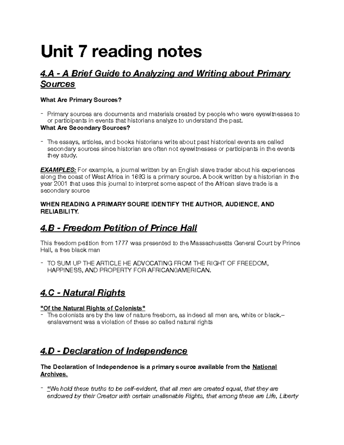 Unit 7 Reading Notes: Analyzing Primary Sources and Their Impact - Studocu