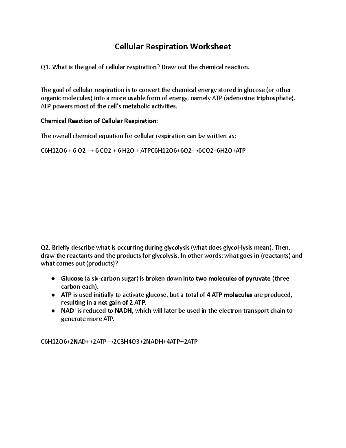 Cellular Respiration Guided Notes - Cellular Respiration Worksheet Q1 ...