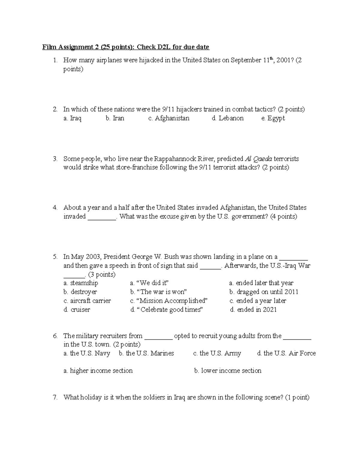 Film Assignment 2 - Insights on 9/11 and the U.S.-Iraq War (AMH 2020 ...