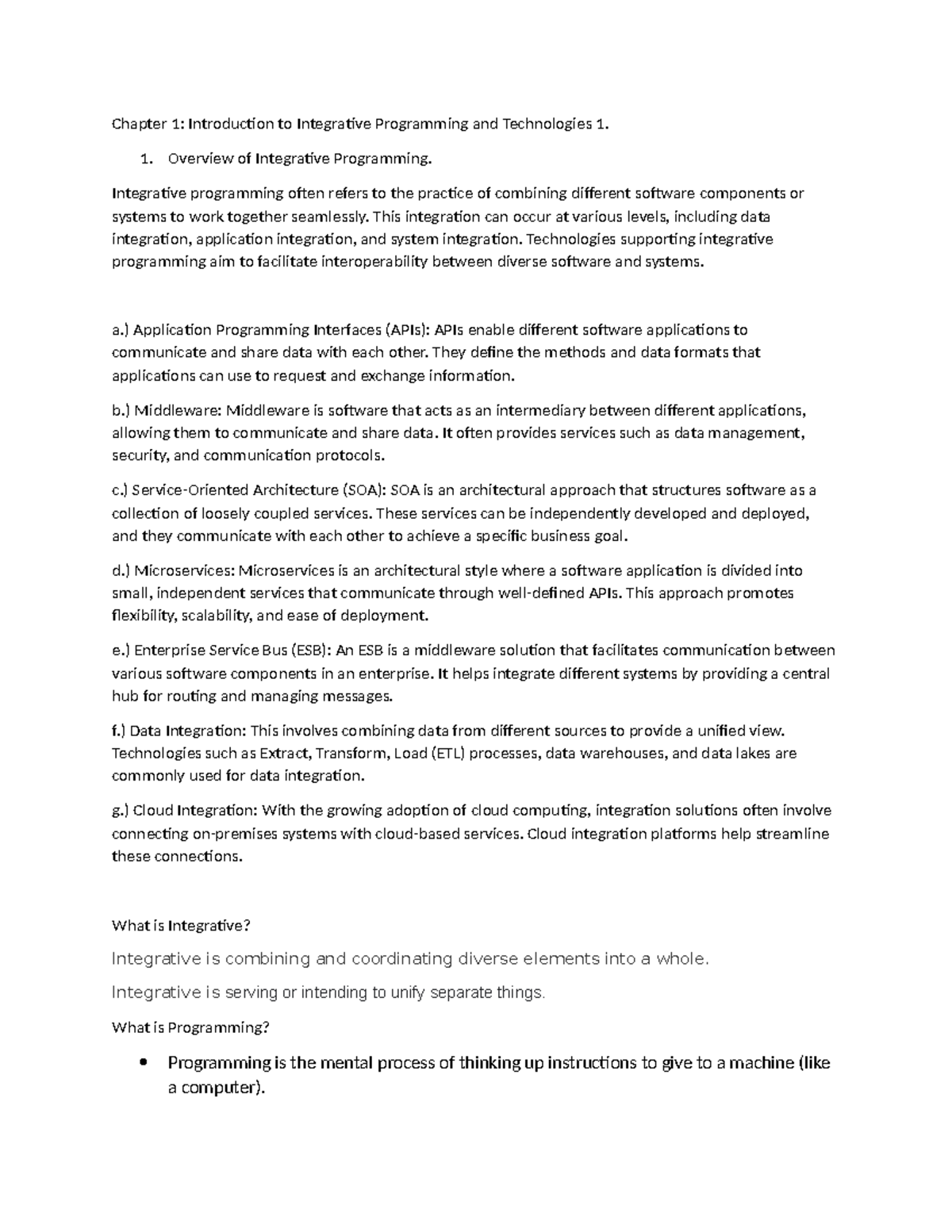 Chapter 1 - Intro to Integrative Programming & Technologies - Studocu
