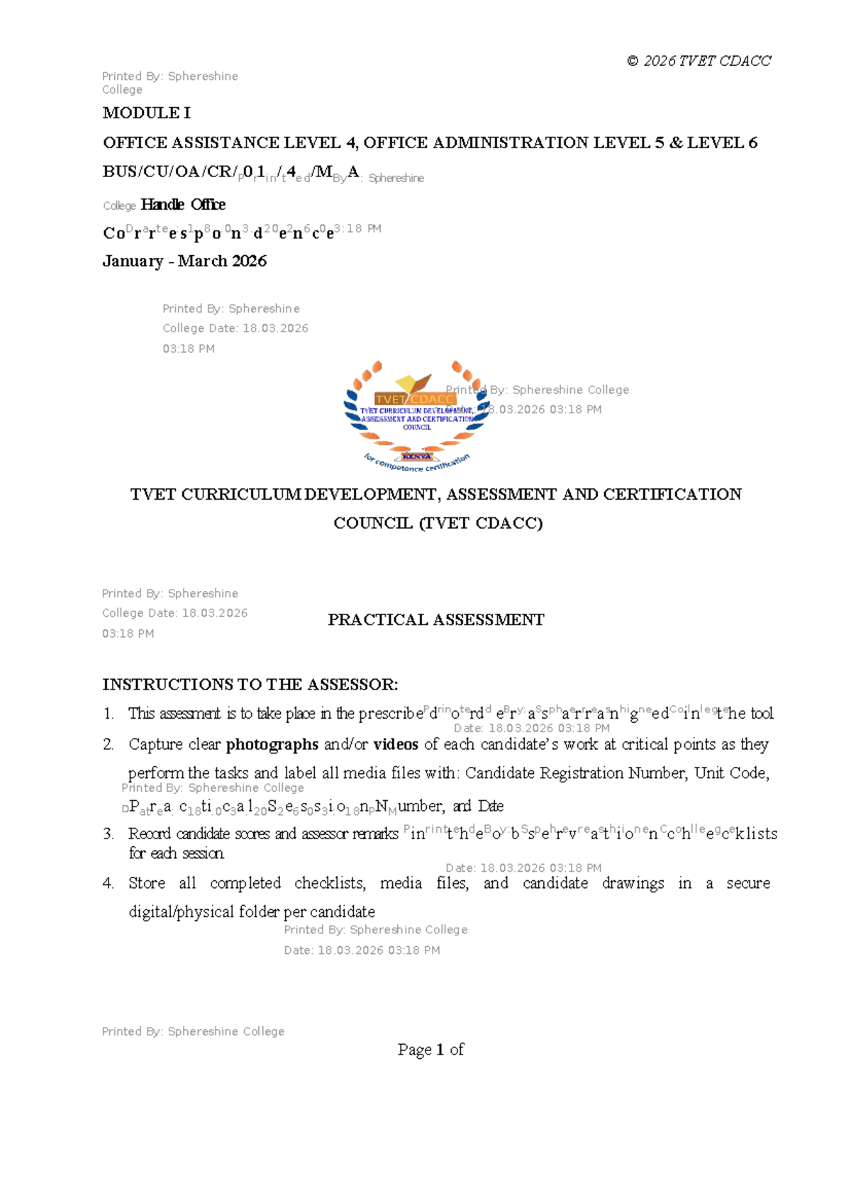 2026 TVET CDACC Practical Assessment: Office Correspondence Checklist ...