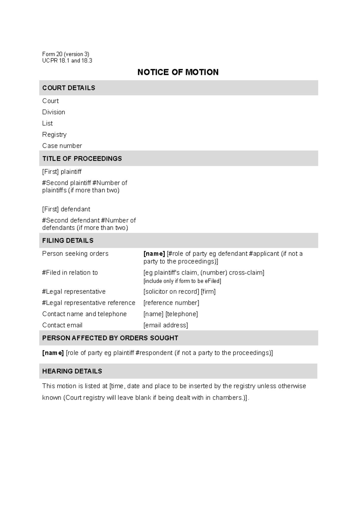 ORM 20: Statement of Claim for Affected Orders - Studocu