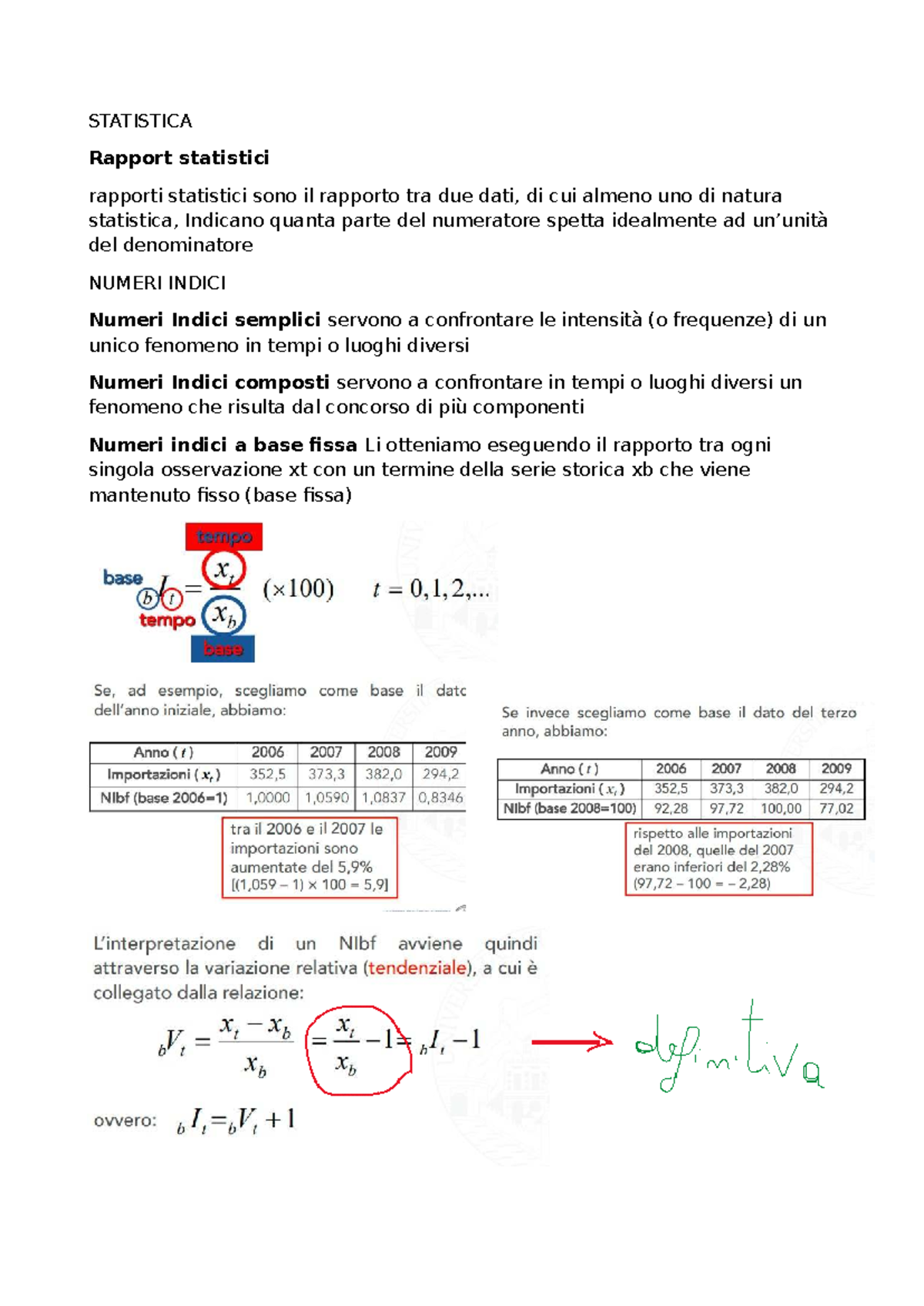 STATISTICA Quiz di Teoria: Rapporti e Numeri Indici - Studocu