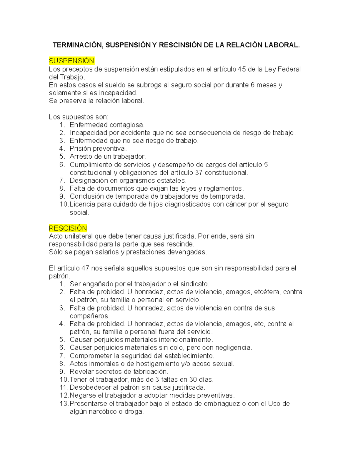 Suspensión, Rescisión y Terminación en la Relación Laboral: Análisis ...
