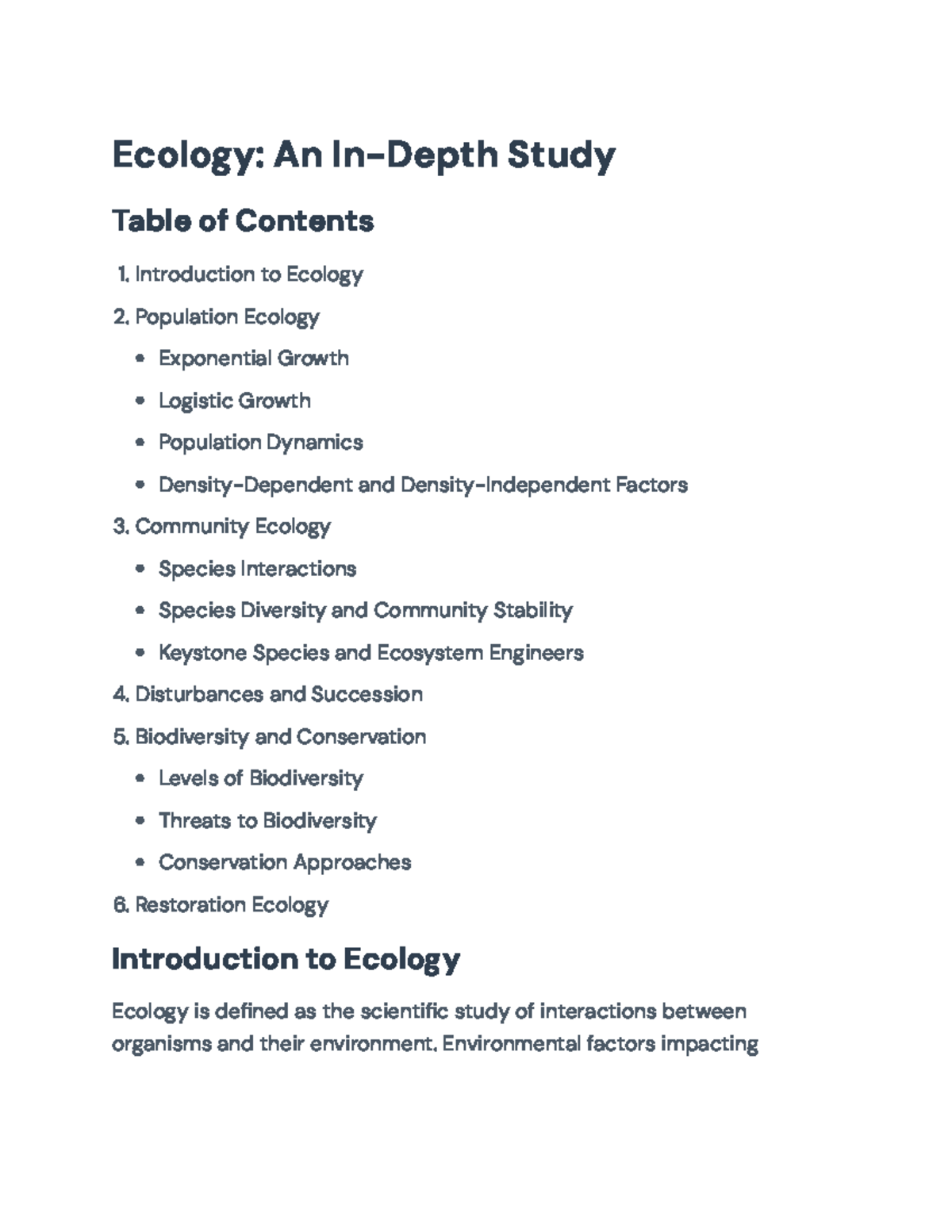 Ecology 101: Overview of Population Dynamics, Community Interactions ...