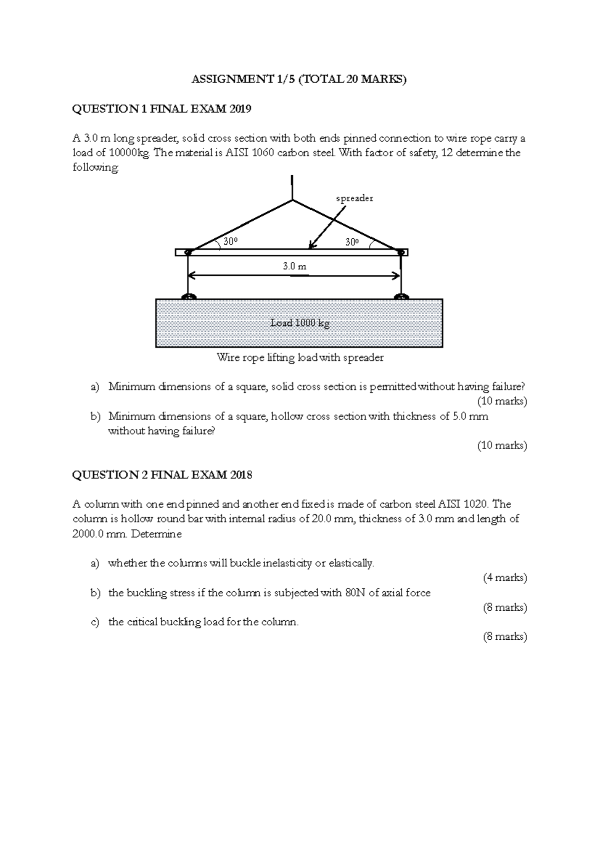 Assignment 1 Column - ASSIGNMENT 1/5 (TOTAL 20 MARKS) QUESTION 1 FINAL ...