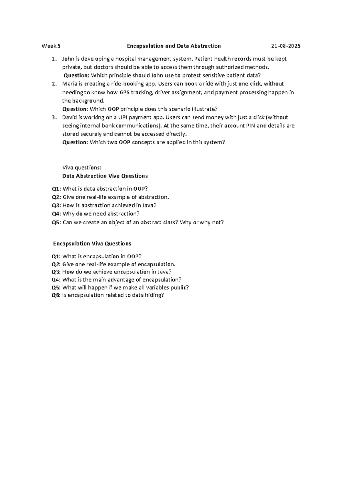 Week 5 Java OOP Concepts: Encapsulation & Data Abstraction Practice - Studocu