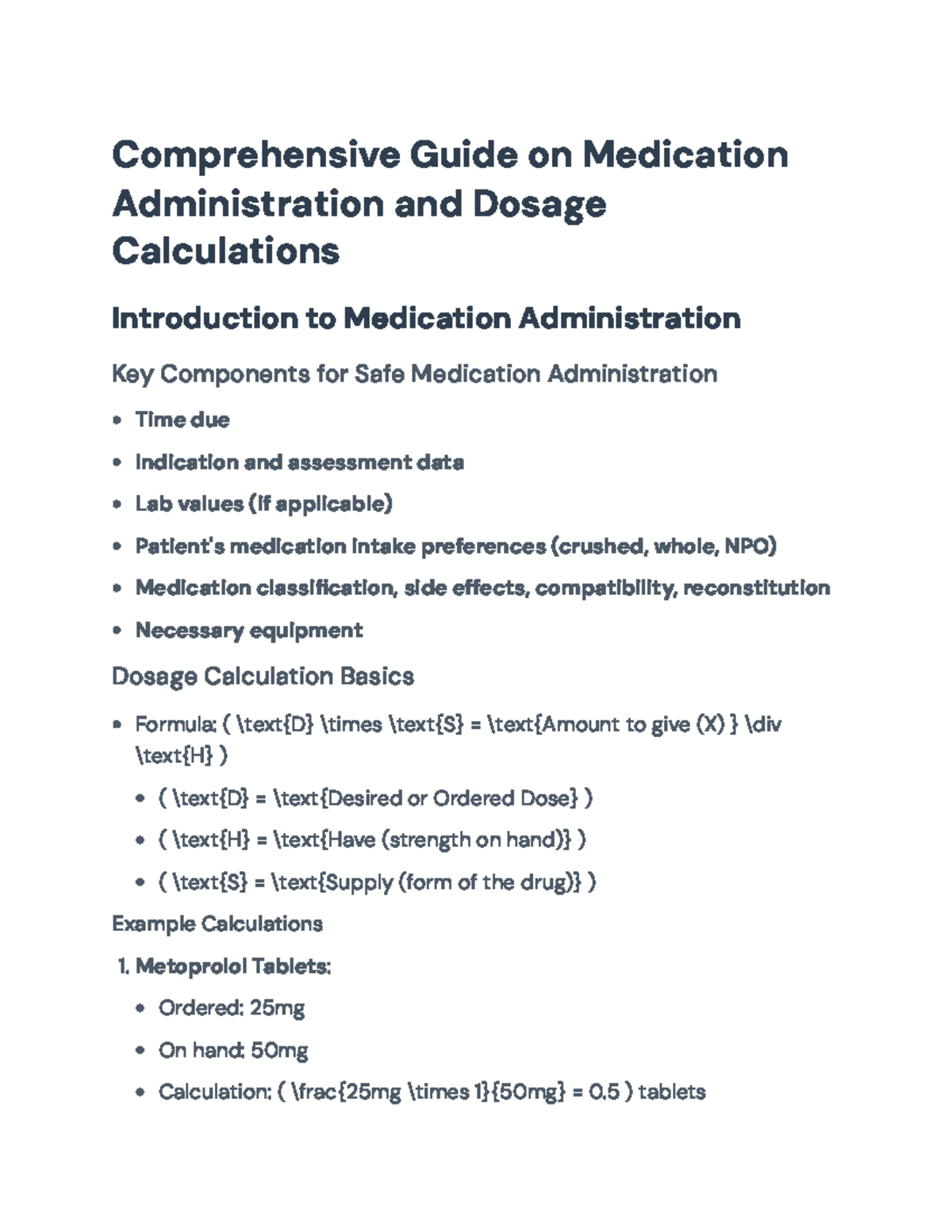 Medication Administration Guidelines and Dosage Calculations (NURS 101 ...