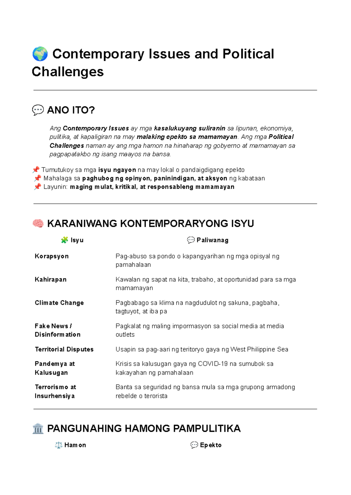 Contemporary Issues and Political Challenges: ANO ITO? - Studocu