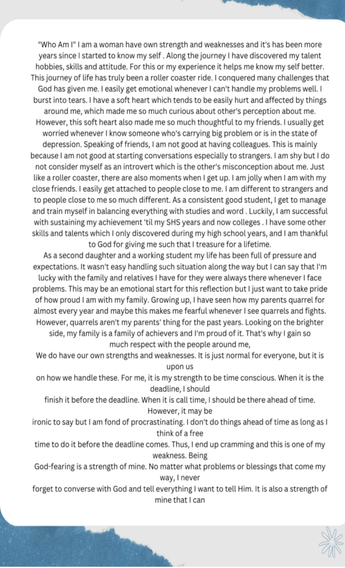 Self-reflection on strengths and weaknesses: A personal journey ...