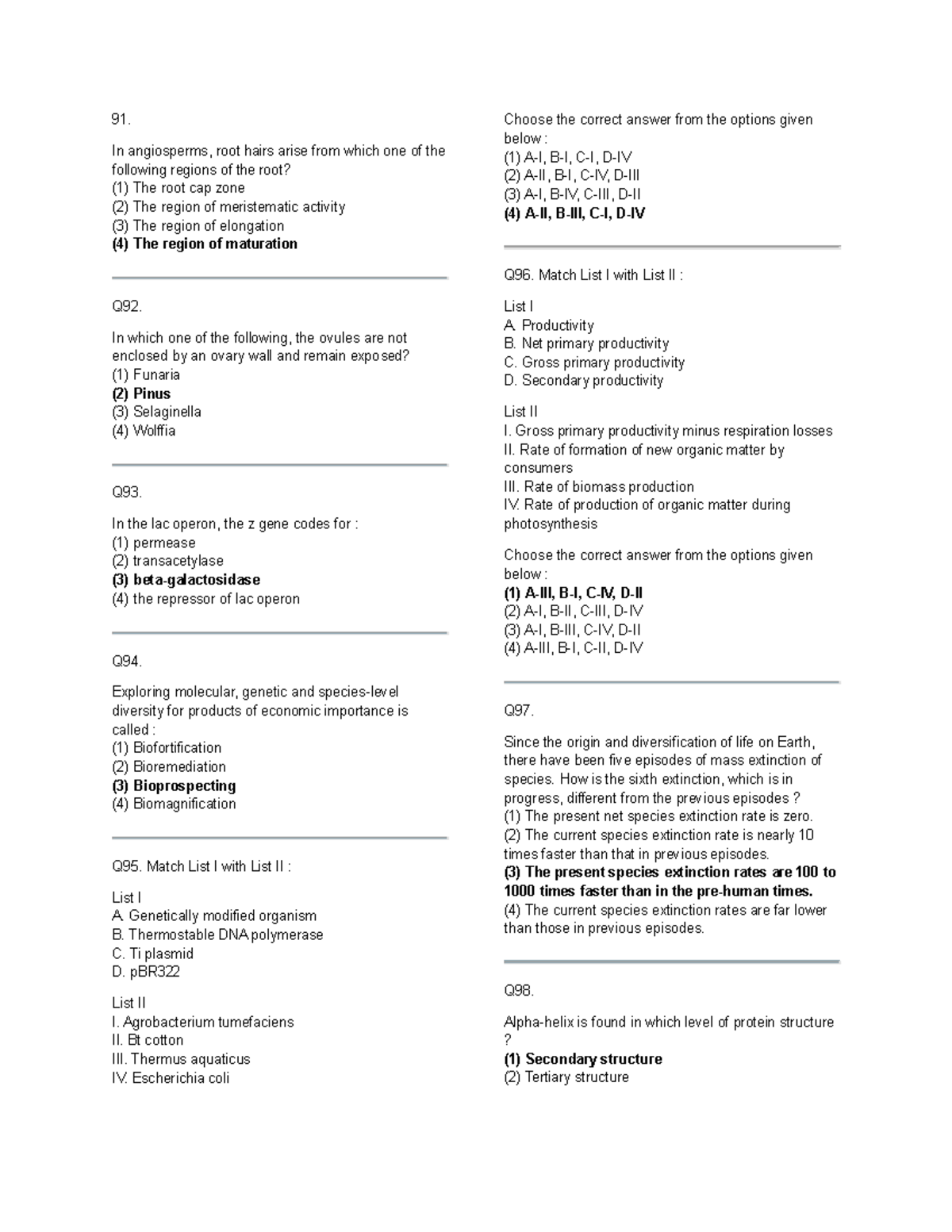 NEET 2026 Biology Exam Questions and Answers - Studocu