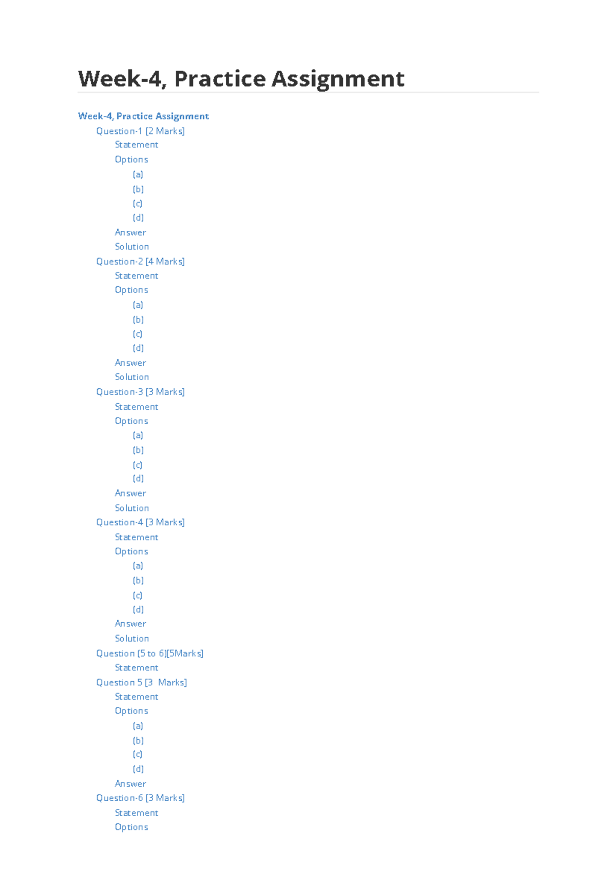 W4 Practice Solution Week 4 Practical Assignment Week 4 Practice Assignment Week 4