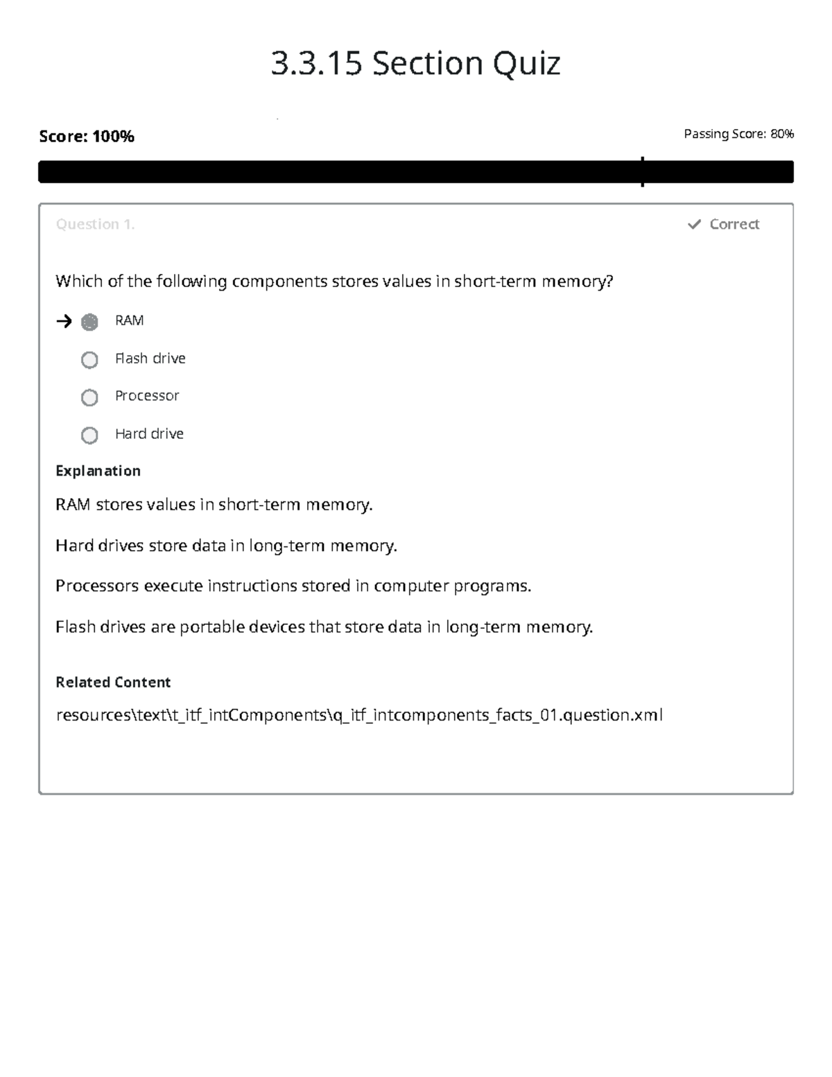 CompTIA 3.3.15 Section Quiz: Computer Components & Functions - Studocu