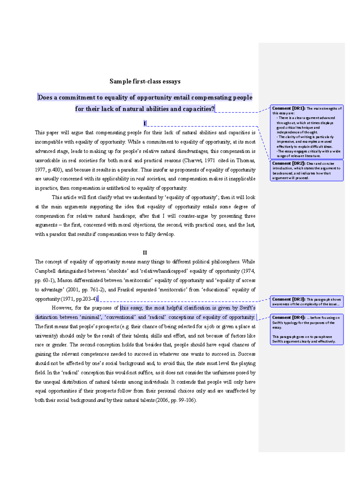 Sample First-Class Essay Papers - ENG101 - Studocu