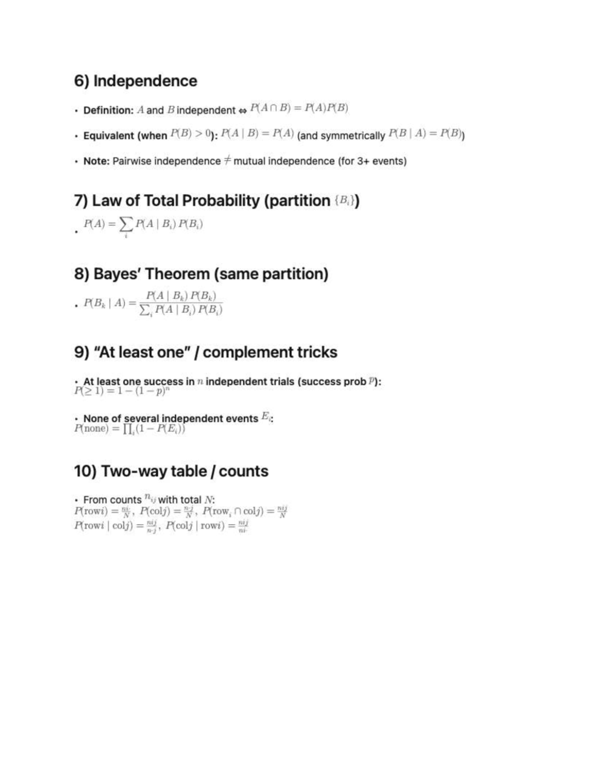Stats 2035 - Probability Concepts & Formulas Summary Sheet - Studocu