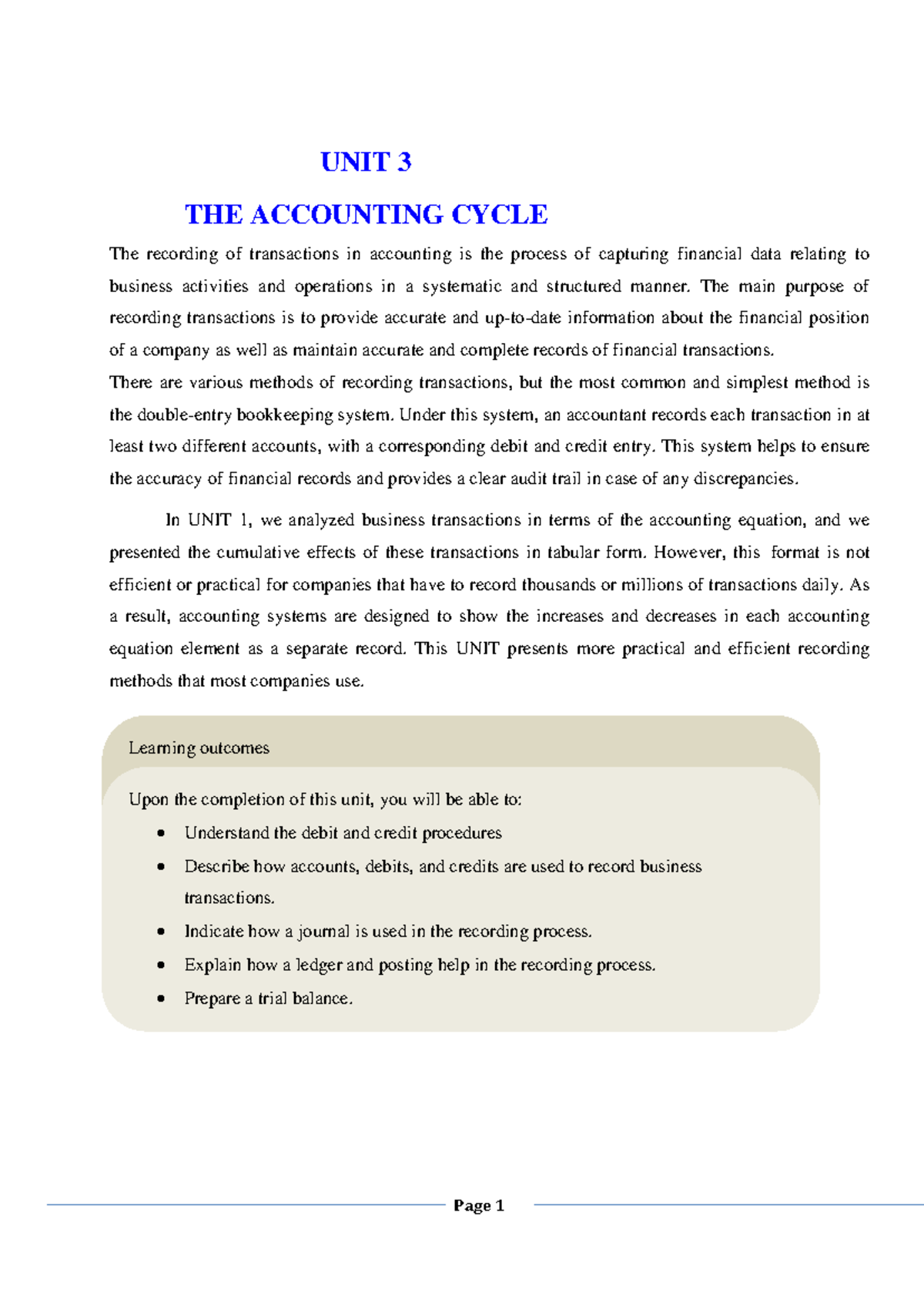 UNIT 3 - The Accounting Cycle: Recording Transactions and Methods - Studocu