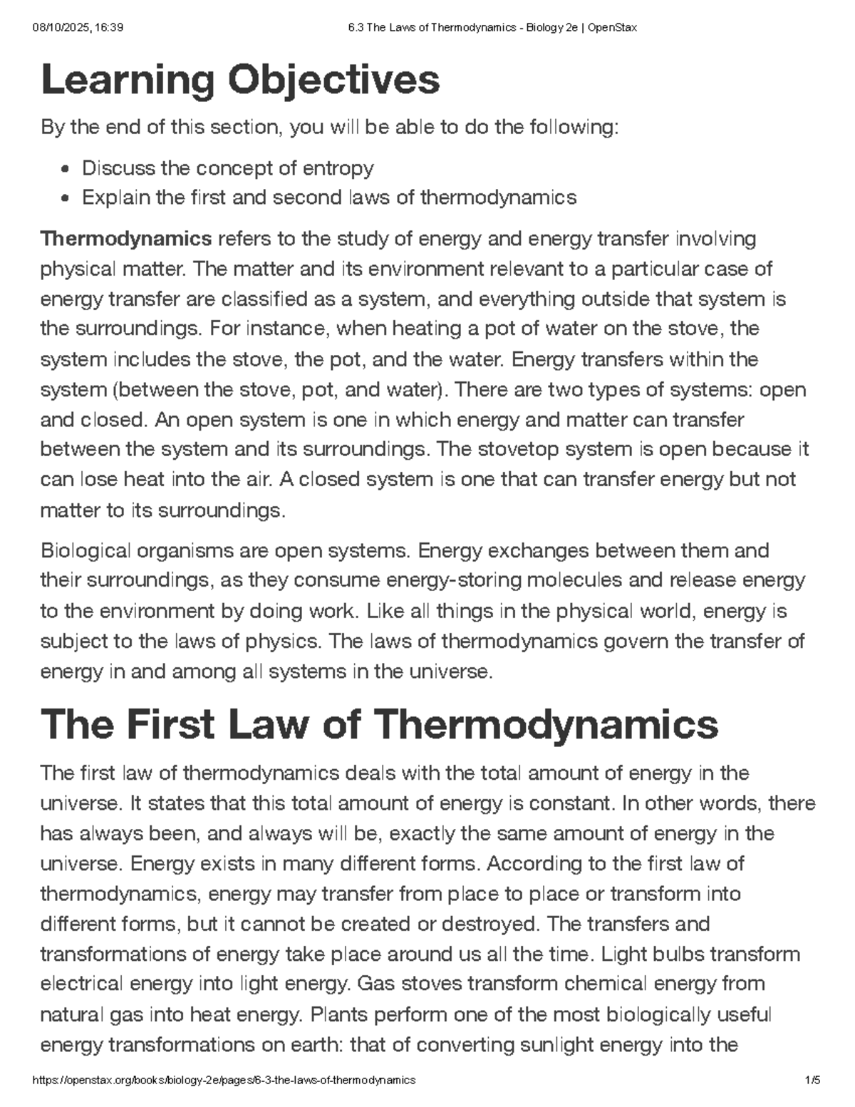 Thermodynamics in Biology: Energy & Entropy Explained - BIOL 2e - Studocu