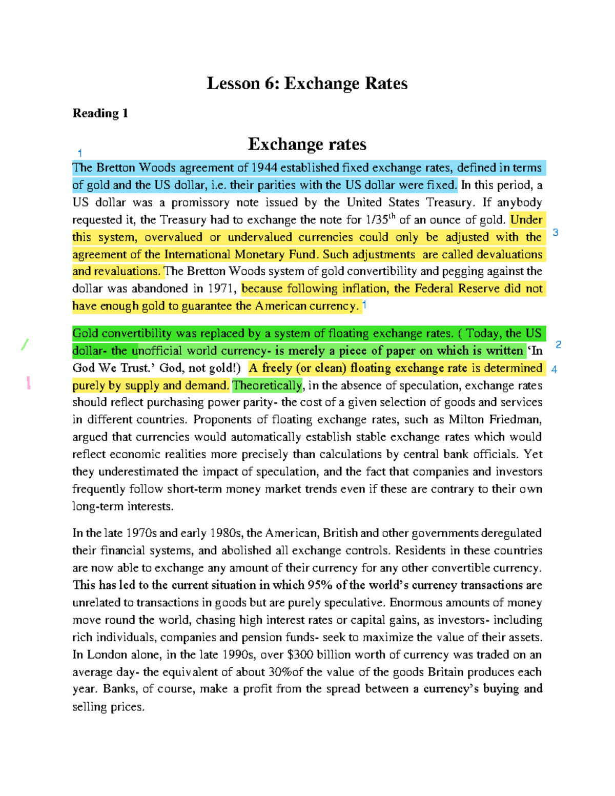 Lesson 6: Exchange Rates - Understanding the Bretton Woods System - Studocu