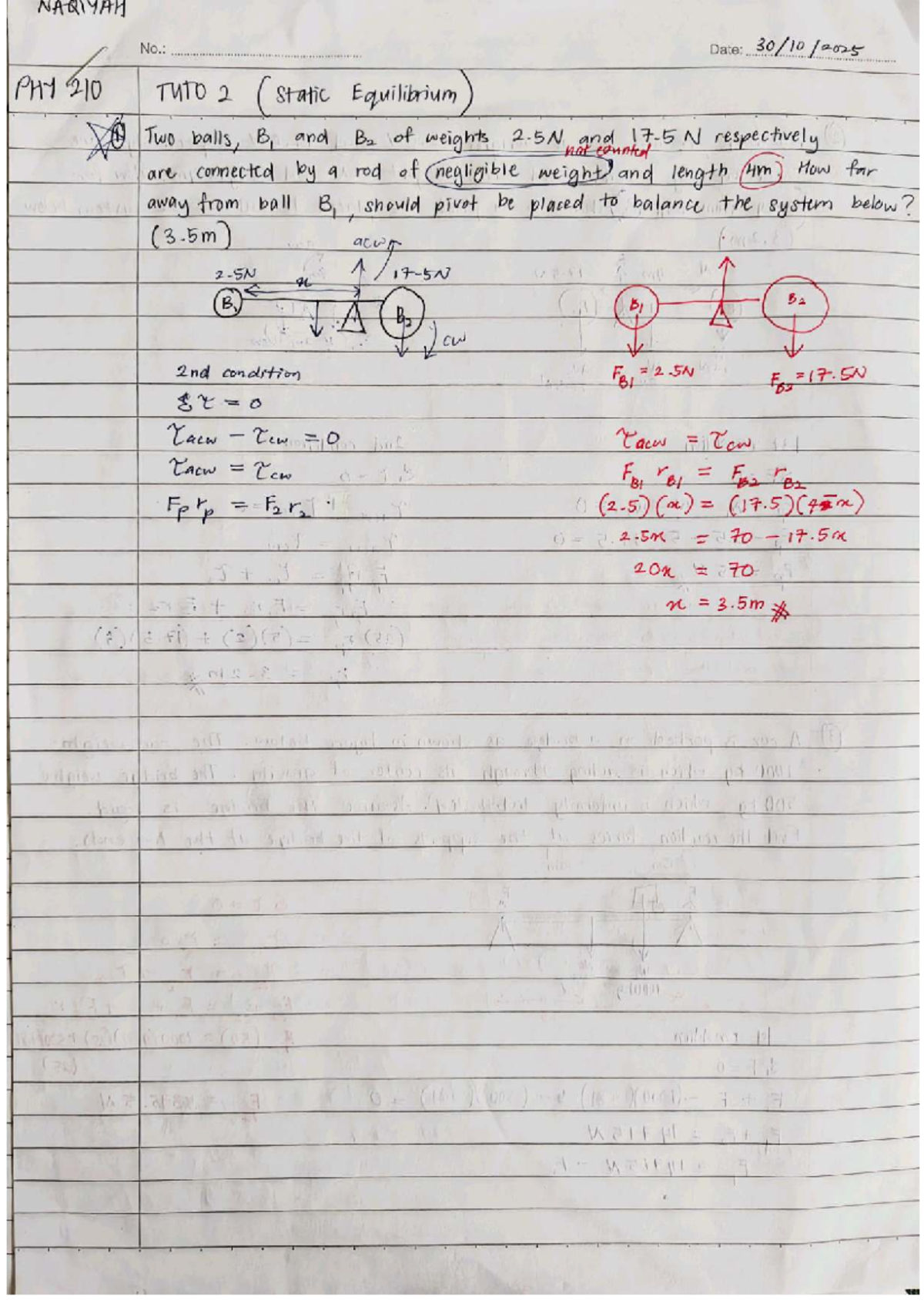 PHY 210 TUTO 2 - Static Equilibrium Analysis of Balancing Systems - Studocu