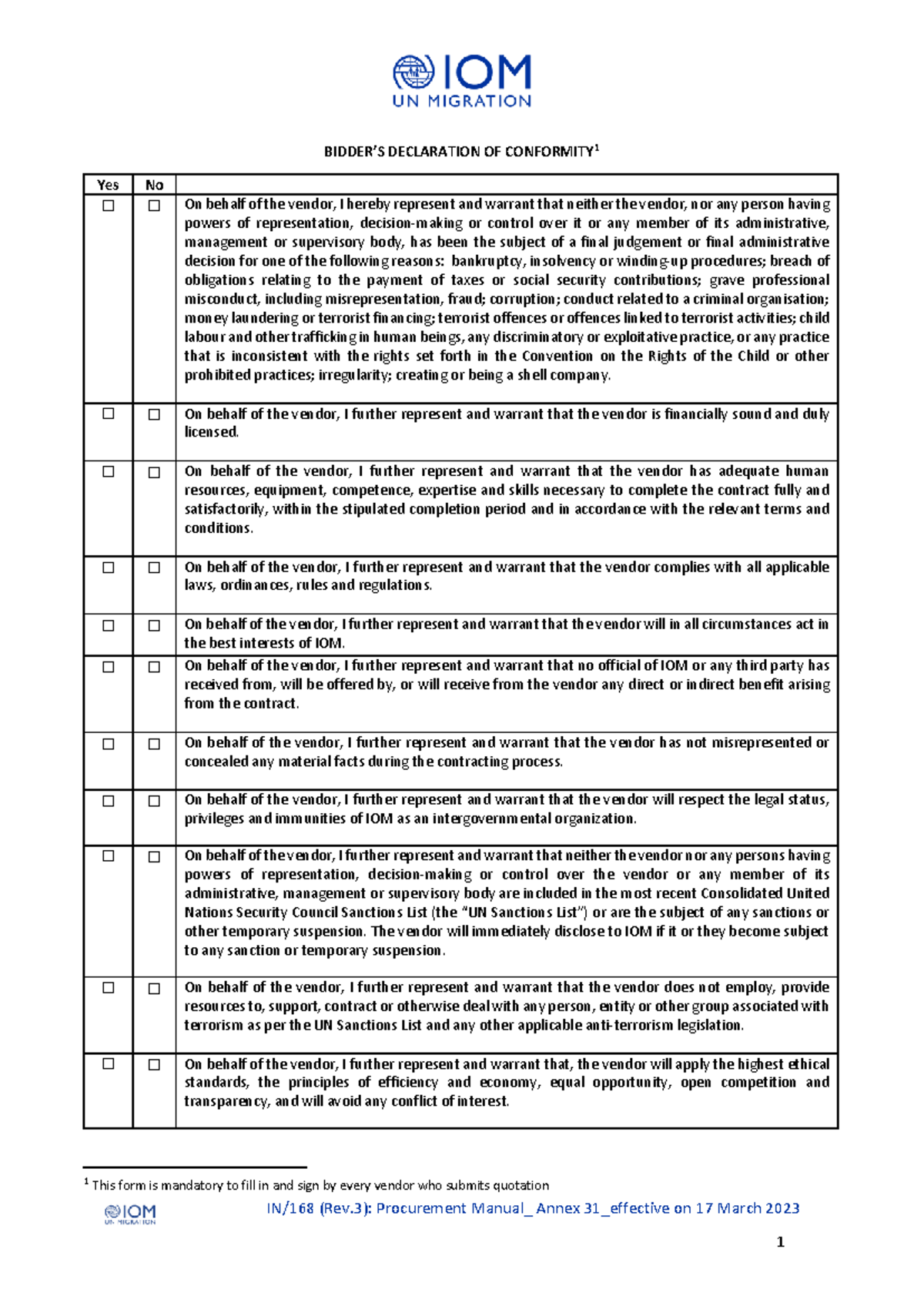 Annex 31 TMP: Vendor Declaration of Conformity (Rev.3) - Studocu