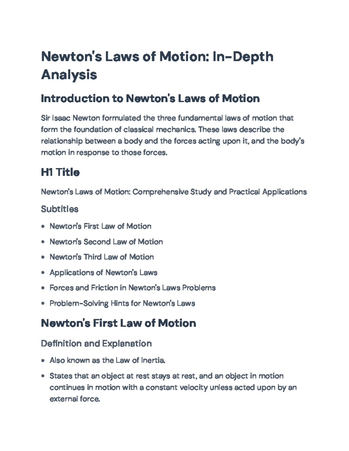 Newton's Laws of Motion: Comprehensive Study and Applications - Newton ...