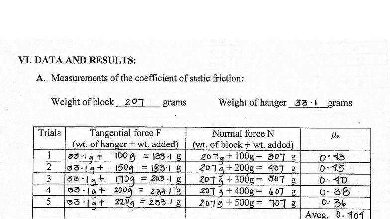 Experiment #4 - Coefficients of Static and Kinetic Friction Analysis ...