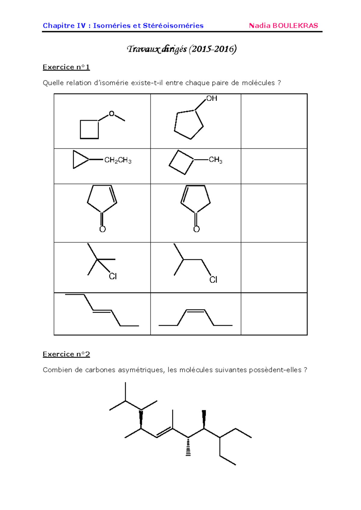 TD S3 : Isoméries et Stéréoisoméries - Exercice et Configurations - Studocu