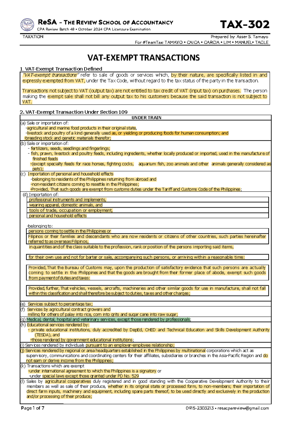 TAX 302 303 304: VAT Exempt Transactions, Input Taxes & Compliance ...