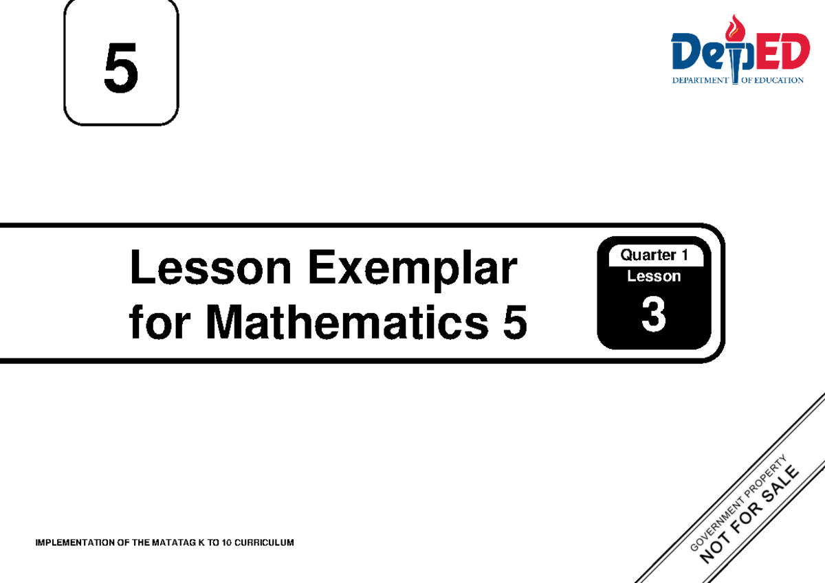 F1 Q1 LE Math-5: Lesson Exemplar for G5 on GMDAS (Week 3) - Studocu