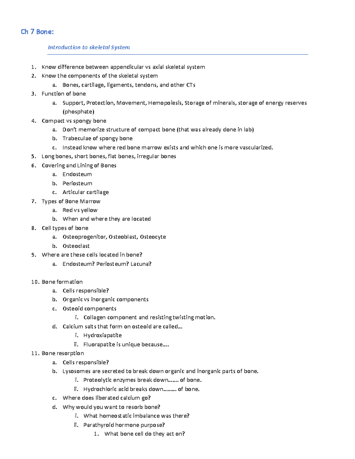 Skeletal System Study Guide: Key Concepts (Ch 7) - Studocu