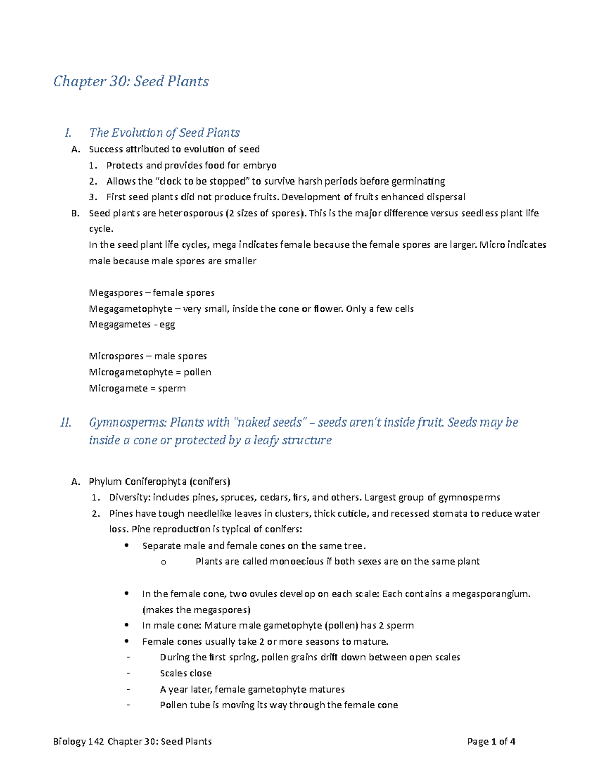 Chapter 30 Study Guide: Seed Plants for Final Exam (142-v01) - Studocu