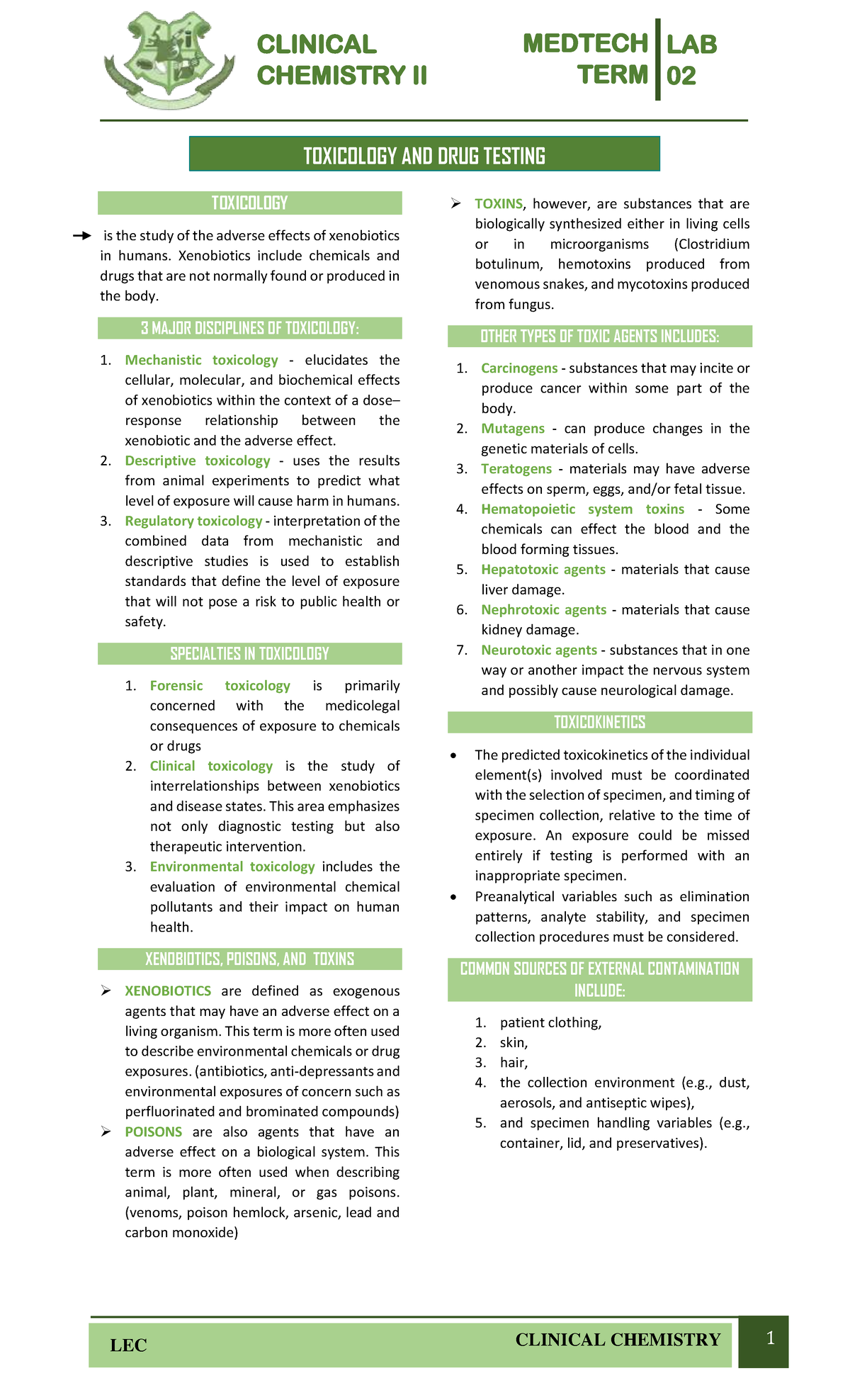 Medtech lab term 02 clinical chemistry ii: Toxicology and drug testing ...