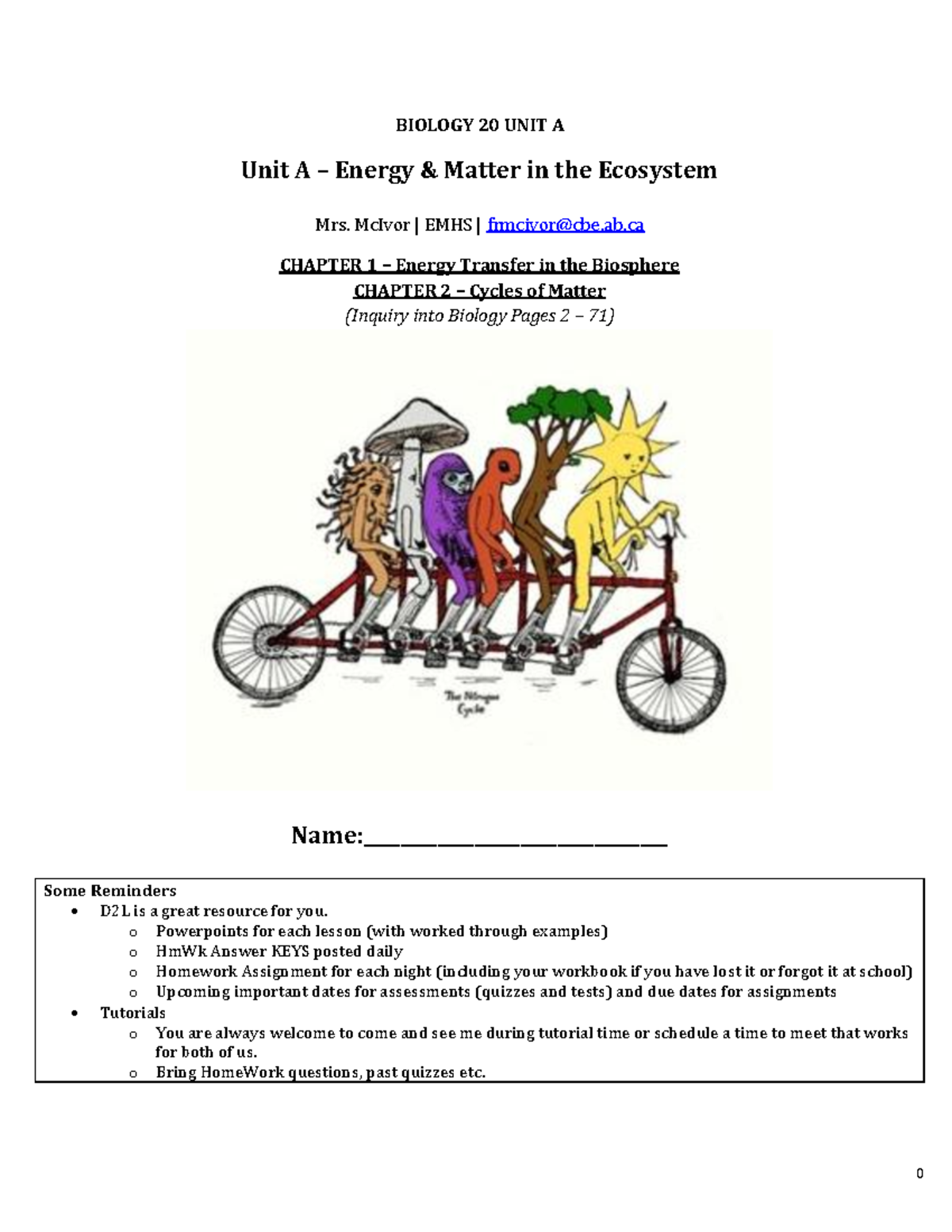BIOLOGY 20 UNIT A: Energy & Matter in Ecosystems - Chapter Insights - Studocu
