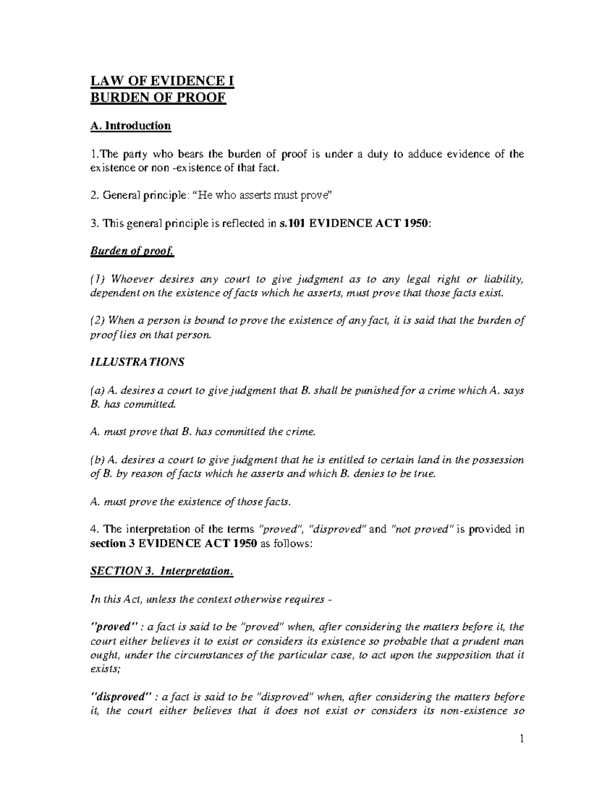 LAW OF EVIDENCE I: Understanding the Burden of Proof - Studocu